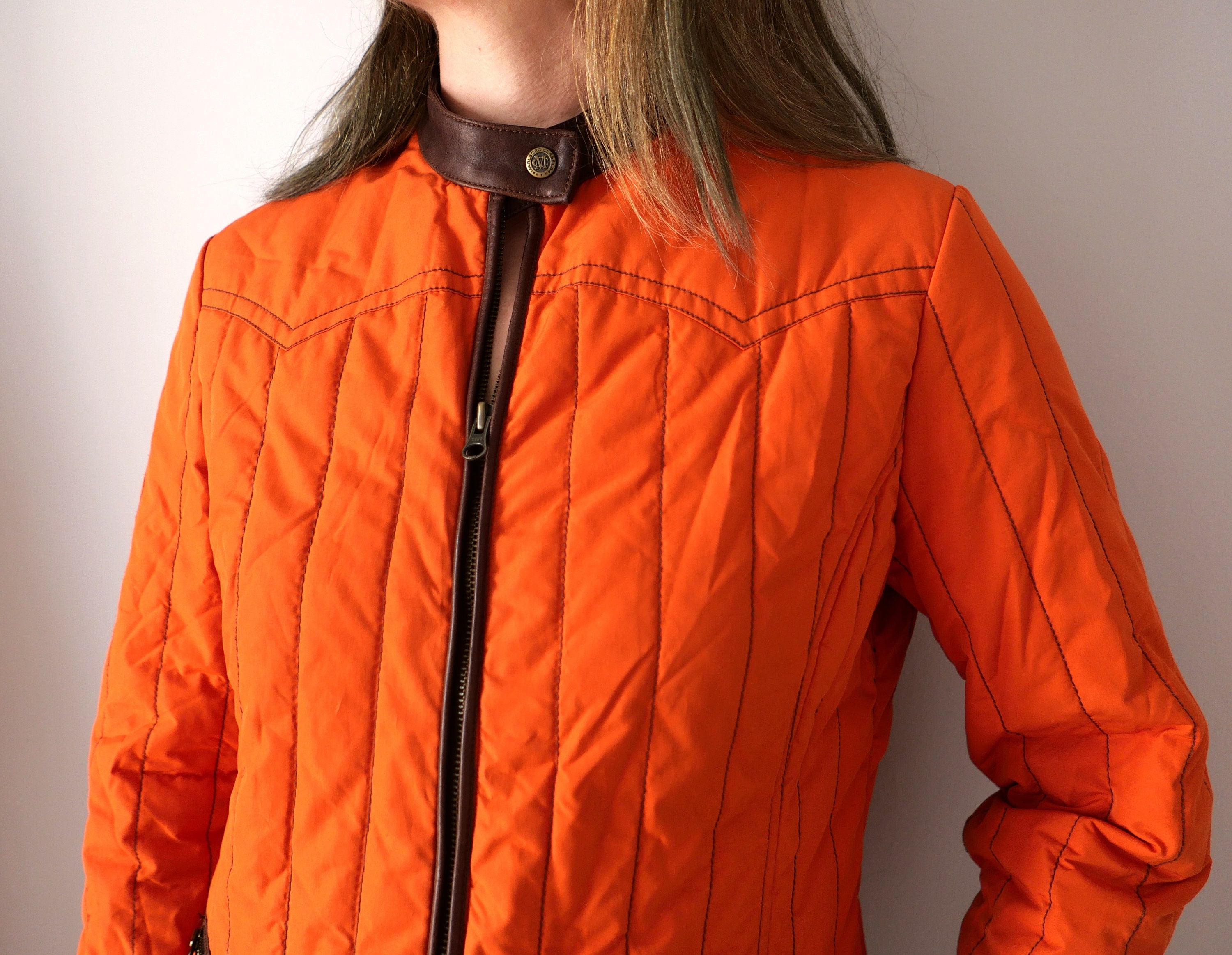 Vintage Marlboro Classics Quilted Tangerine Jacket With Leather Collar ...