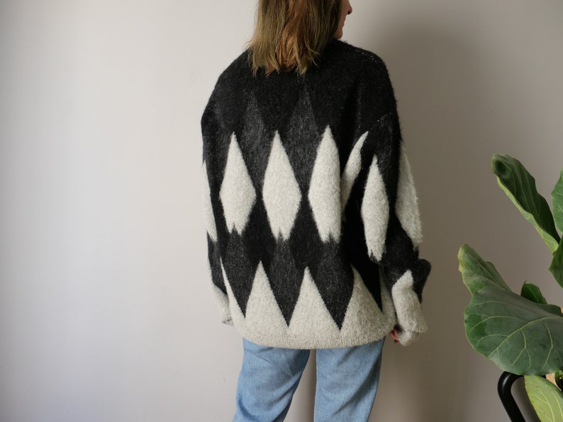 Alpaca Wool Vintage Folklore Sweater Long Grey Argyle Jumper Soft Feel ...