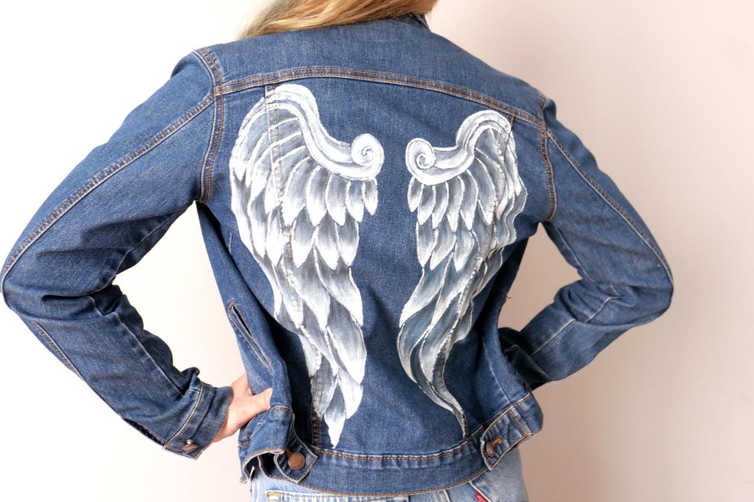 Vintage Hand-painted Denim Jacket: Angel Wings, 90s Style (S-M) - Etsy