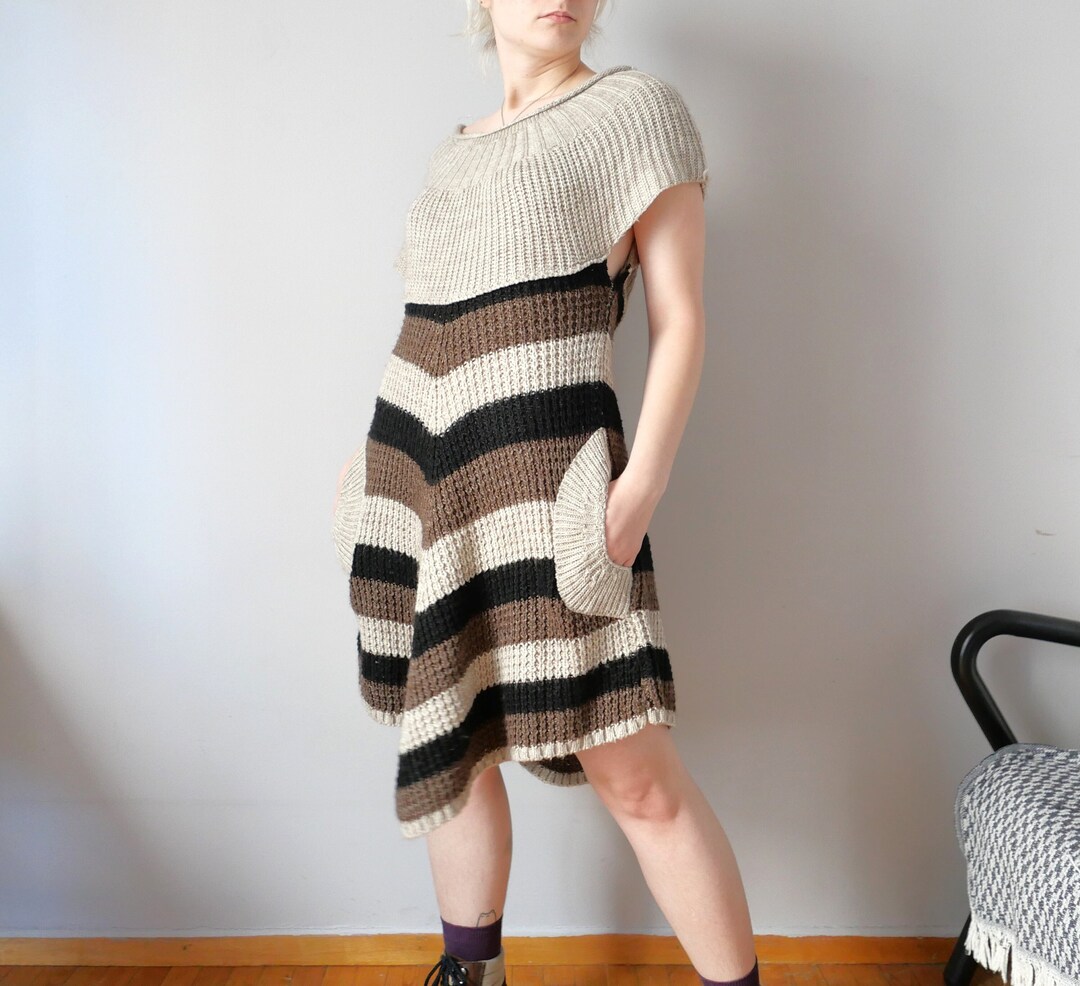 Vintage Wool Blend Earthy Cabled Y2k Dress Chocolate Brown Stripes ...