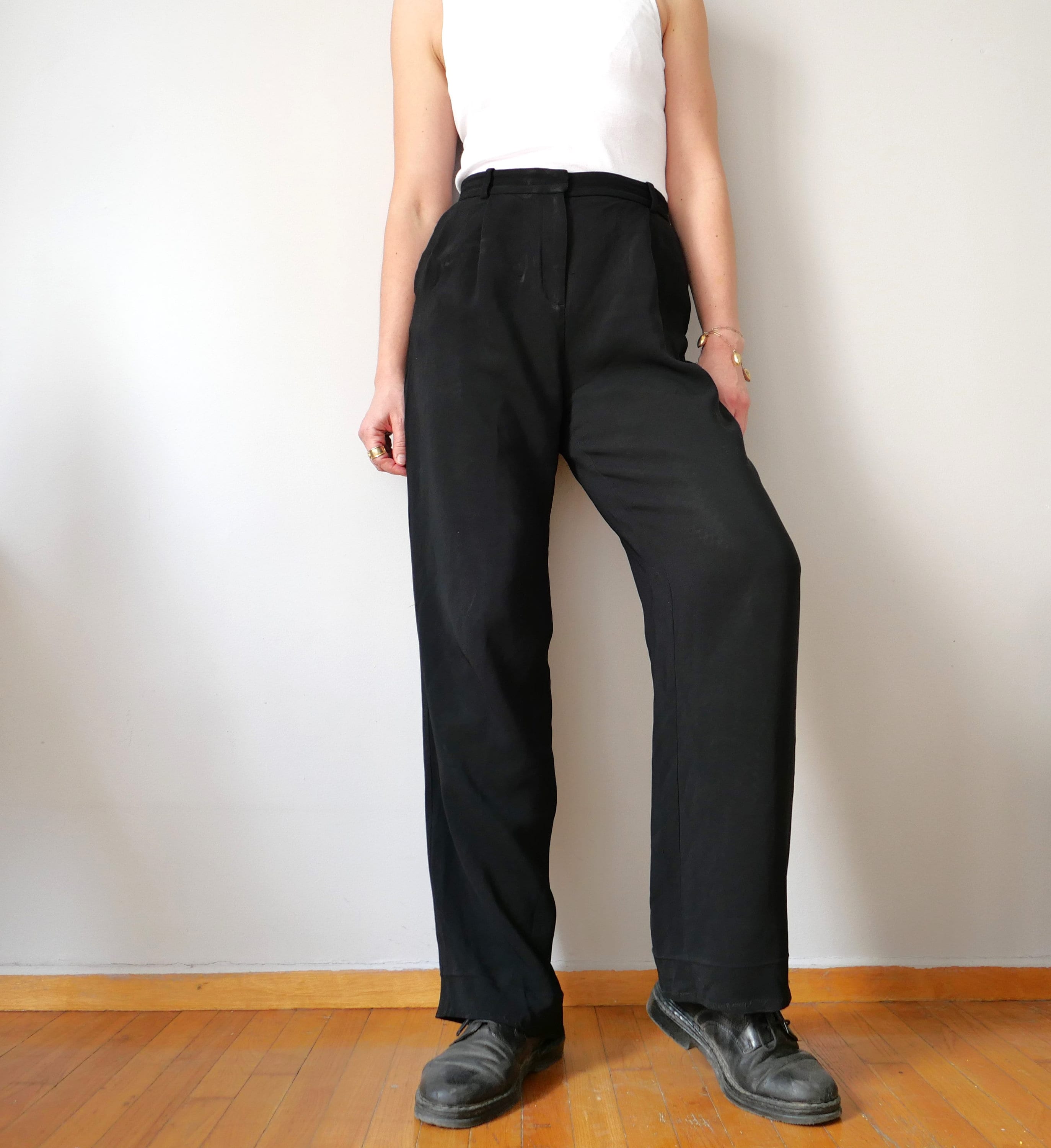 Vintage Minimalist High Rise Black Utility Basic Capsule Pants Unicolor ...