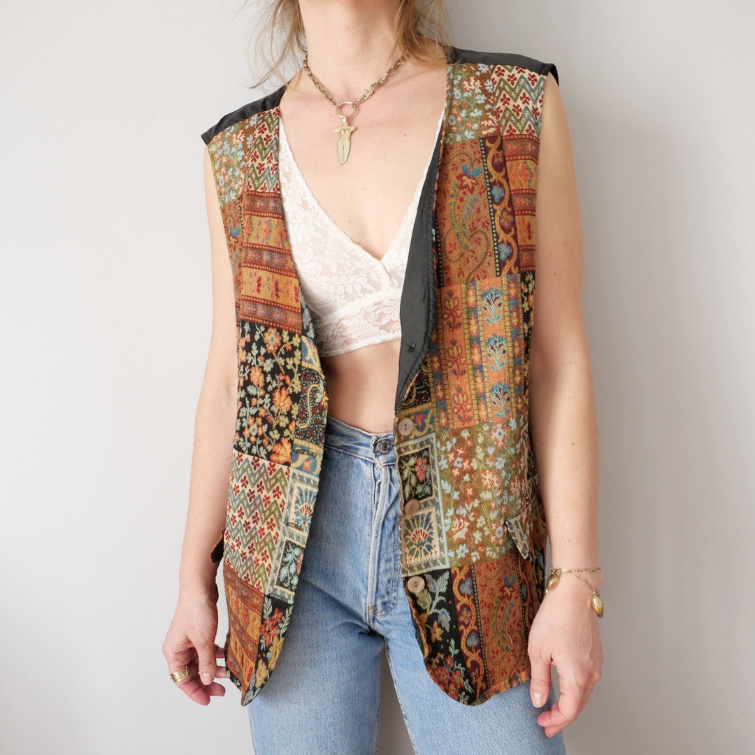 Vintage Patchwork Unisex Goblin Vest 70s 80s Cottage Core Capsule Basic ...