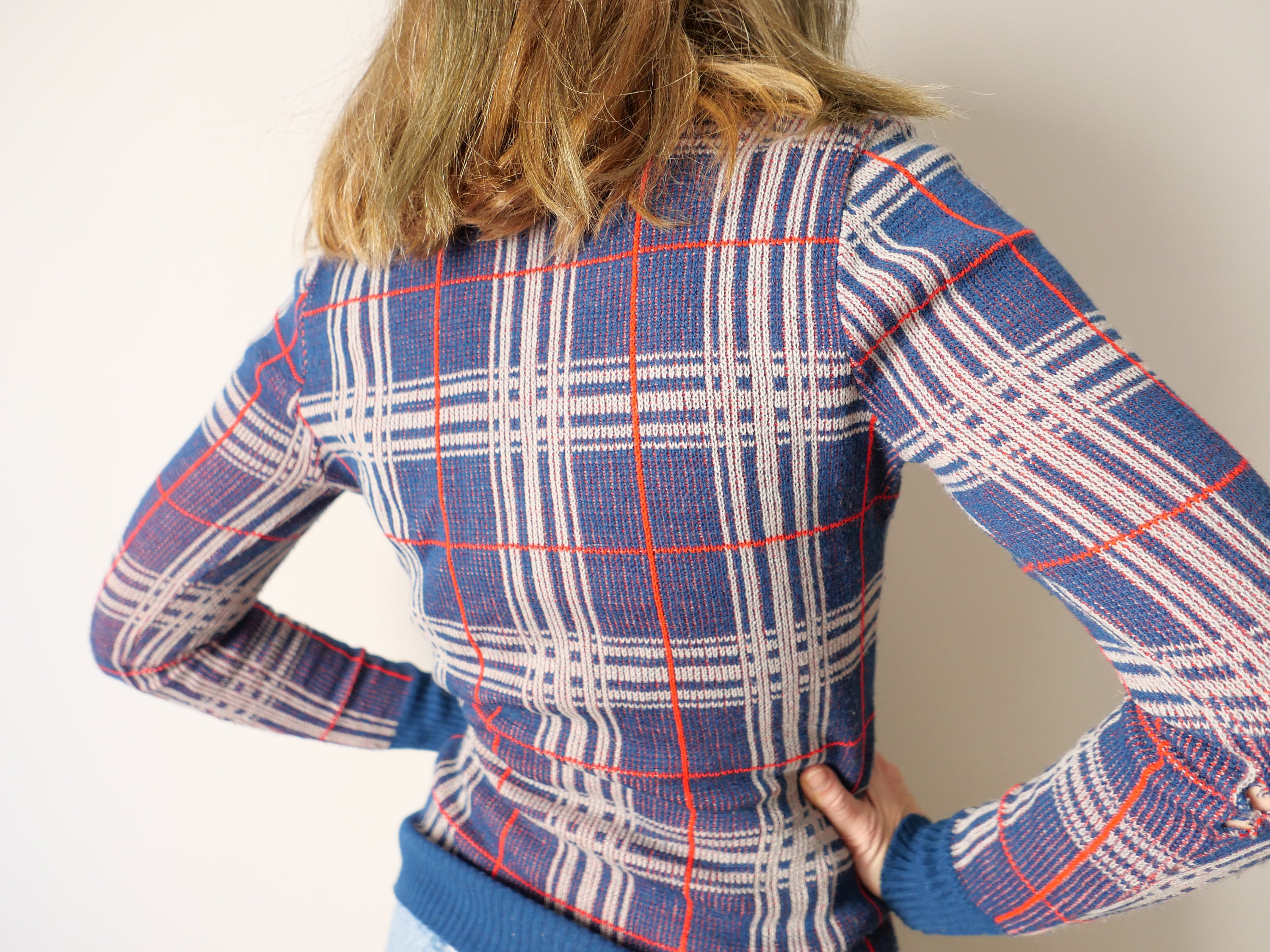 Vintage Check 90s Street Style Blue Red Basic Cut Unisex - Etsy