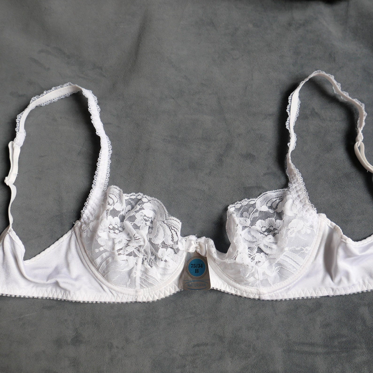 Vintage Retro Bra White Unworn Light Lace Nostalgic Basic Pure White Underwear Size S/m Size 75B ...
