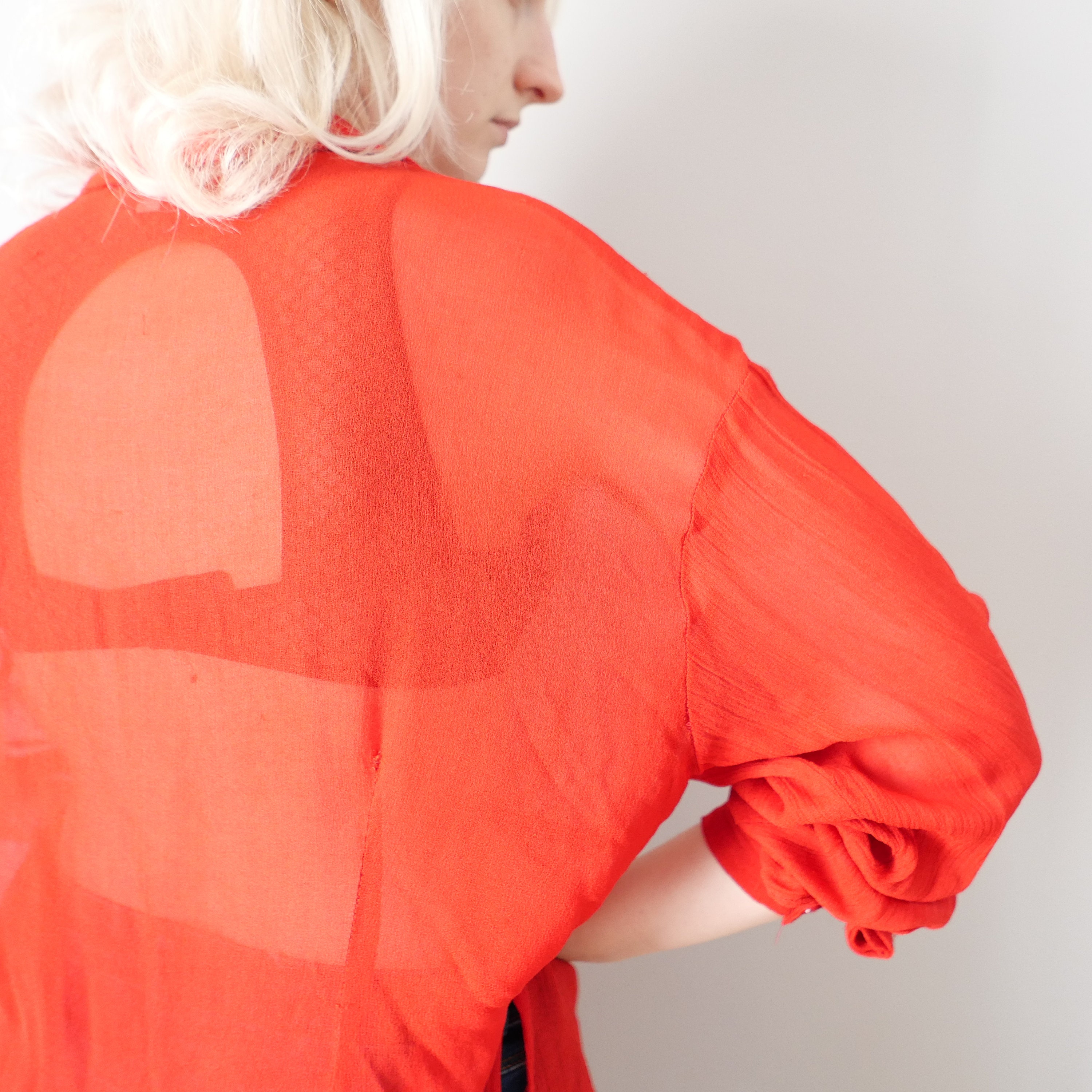 Vintage Red Sheer Long Sleeve Nineties Aesthetics Shirt Plain Red Fresh Classic Basic Shirt ...