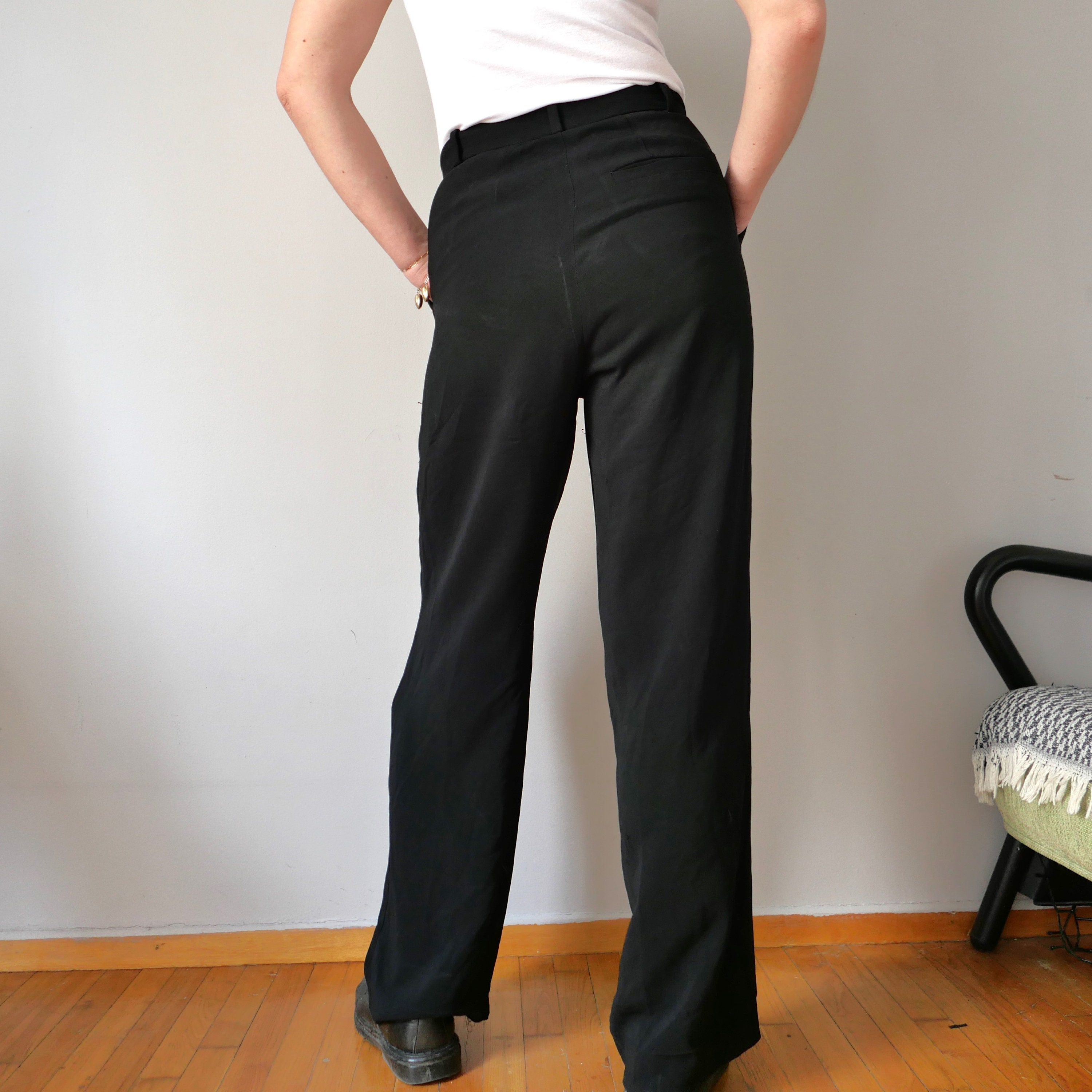 Vintage Minimalist High Rise Black Utility Basic Capsule Pants Unicolor ...