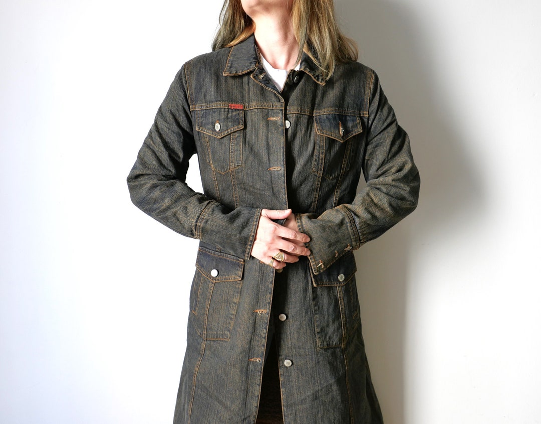 Vintage 90s Denim Coat Black Brushed Classic Teddy Lining Unisex Basic ...
