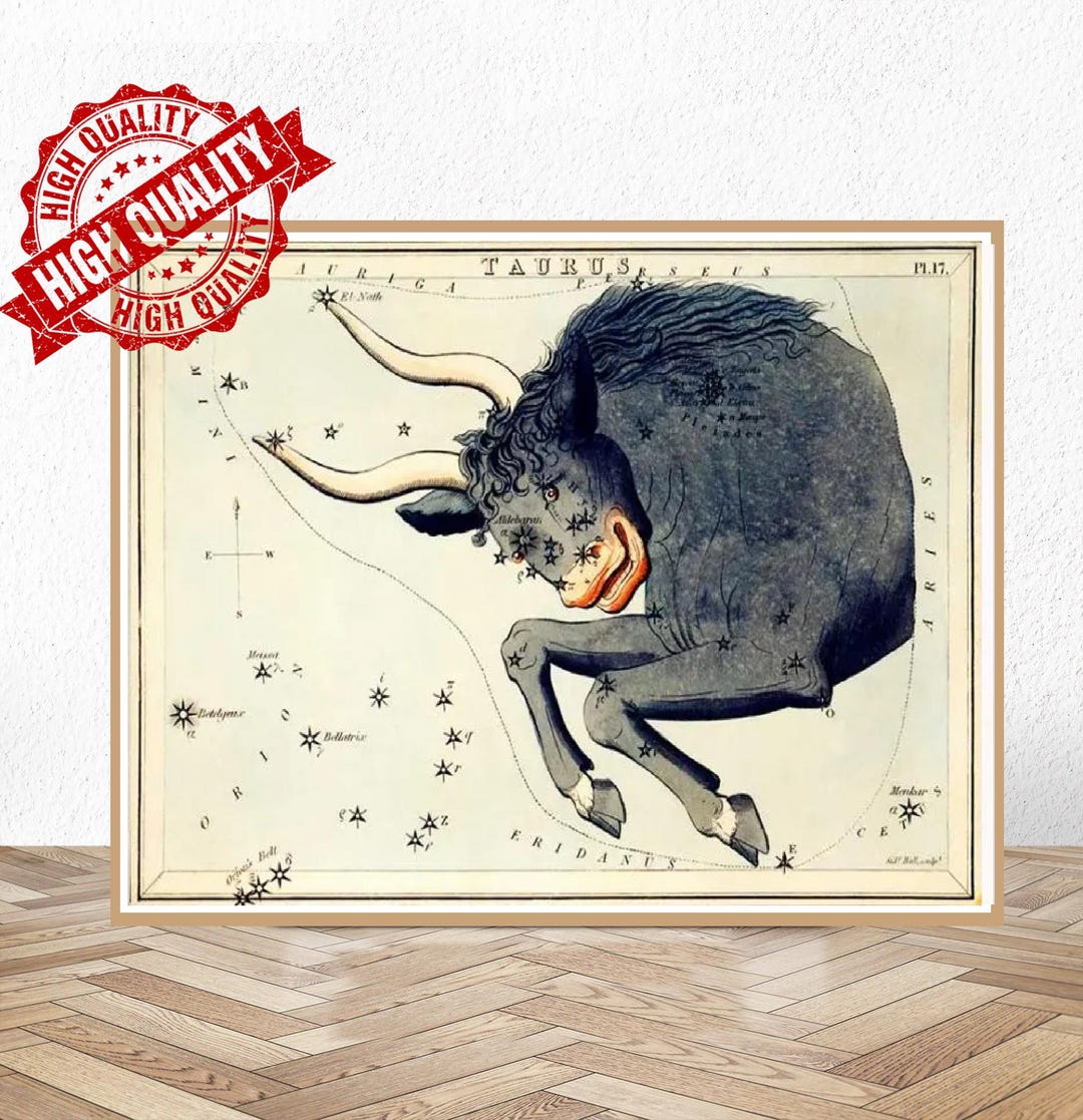 Taurus Decor, Astrology Tarot, Zodiac Taurus Wall Art, Vintage Taurus ...