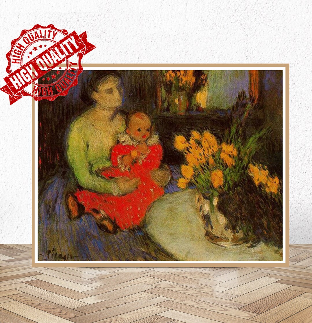 Mother and Child Behind the Bouquet of Flowers / Mere Et Enfant Devant ...
