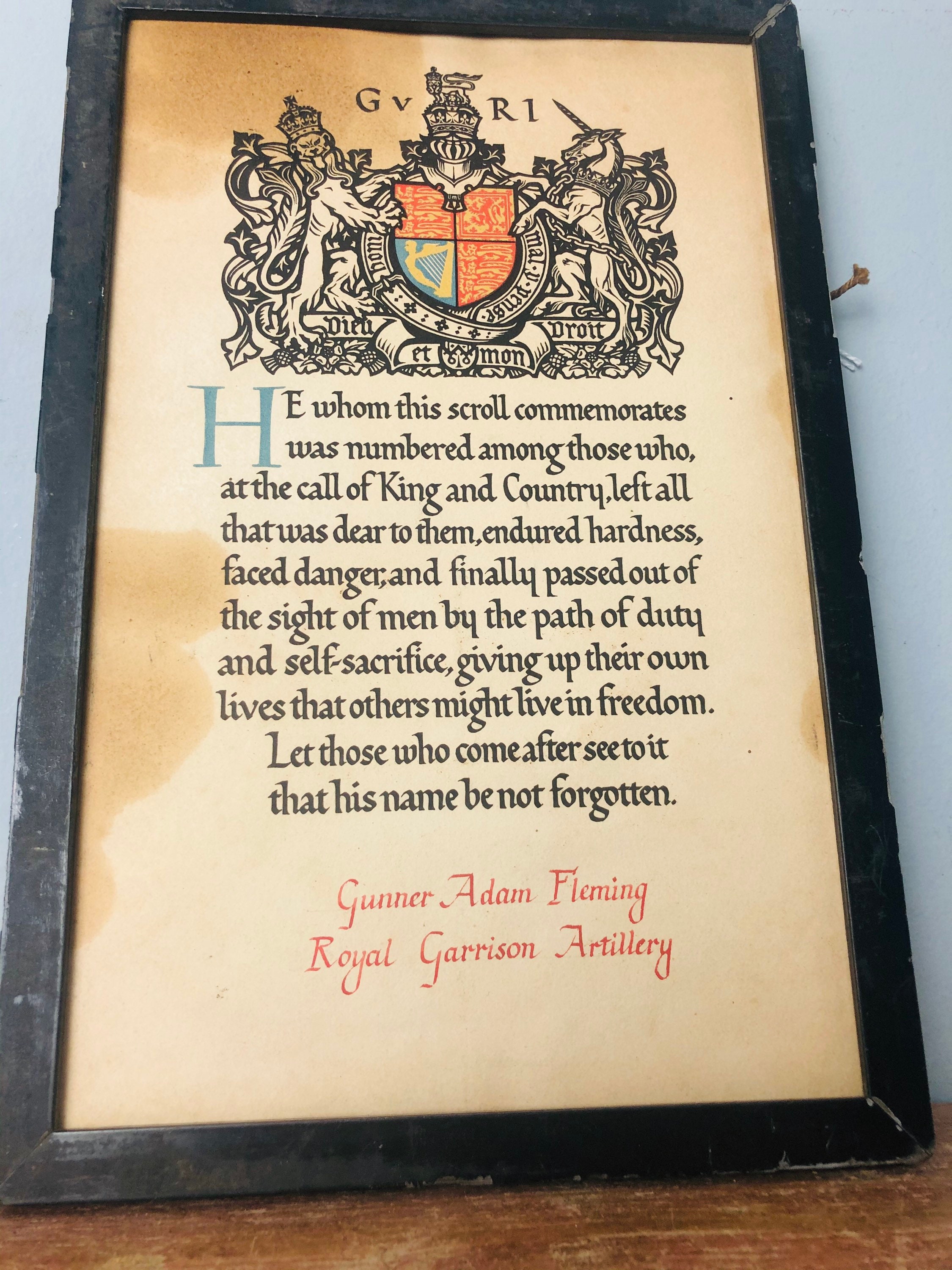 Antique WW1 Death Certificate Royal Garrison Artillery Gunner - Etsy ...
