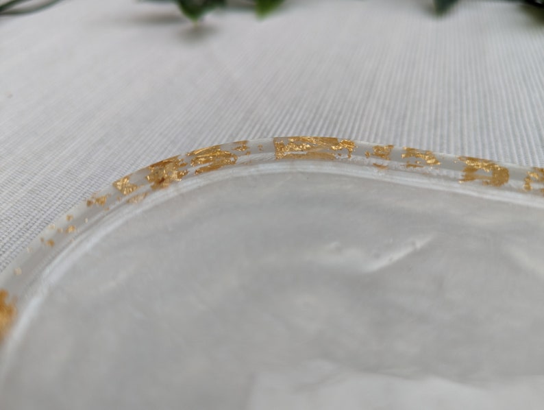 Matching Pearl White & Floating Gold Flakes Gift Set Trinket Tray and ...