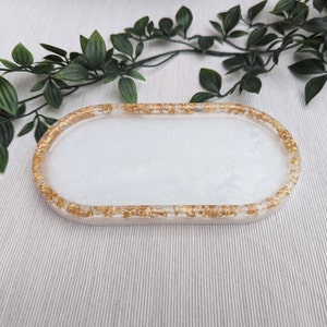 Matching Pearl White & Floating Gold Flakes Gift Set Trinket Tray and ...