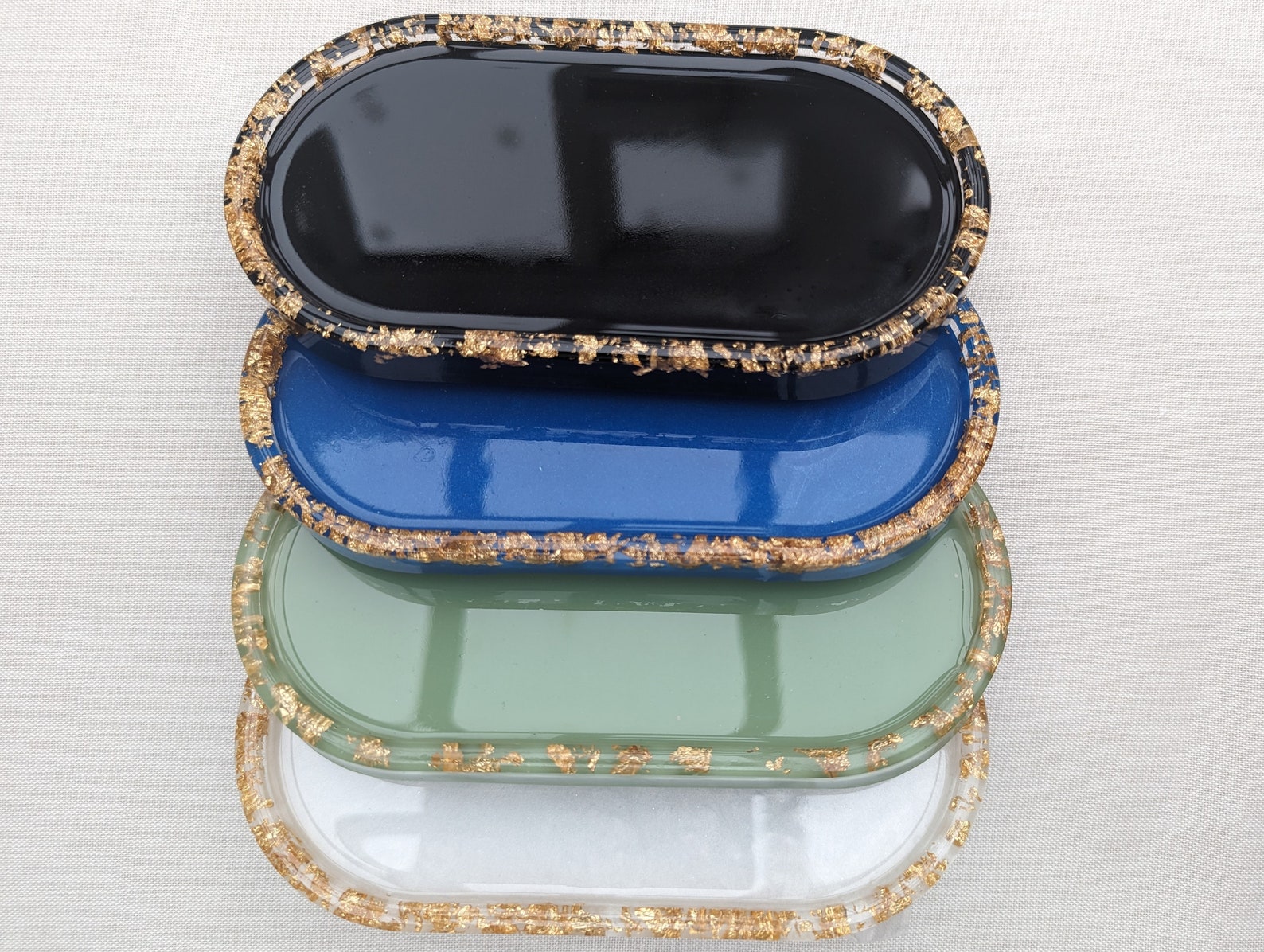 Matching Pearl White & Floating Gold Flakes Gift Set Trinket Tray and ...