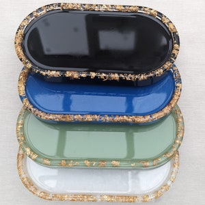 Matching Pearl White & Floating Gold Flakes Gift Set Trinket Tray and ...