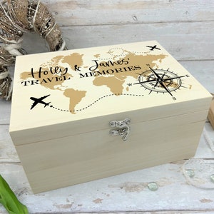 Travel Mementos Box World Map Compass Vintage Personalised Memory Box ...