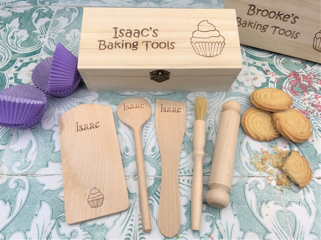 Children’s Wooden Baking Tools Gift Set Personalised Cooking Chef Baker ...