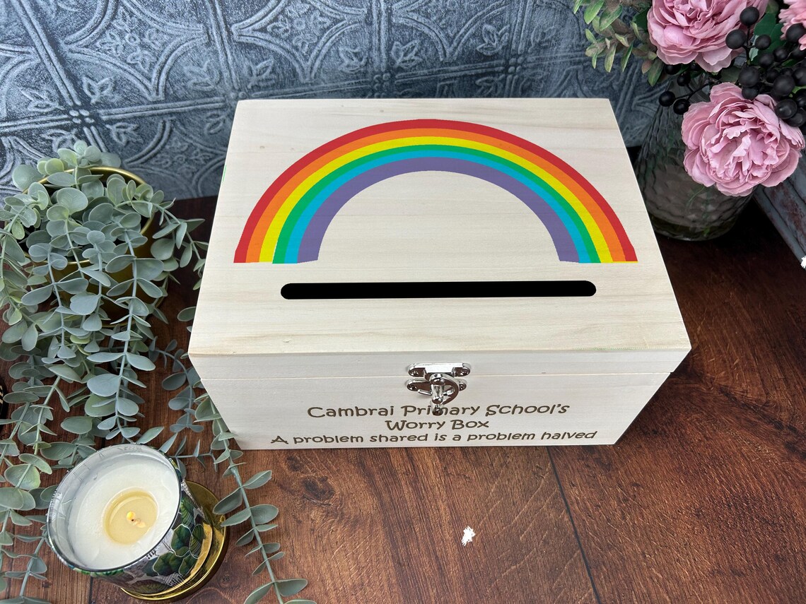 Worry Box Primary School Drop Box Rainbow Personalised Pupils Mental ...