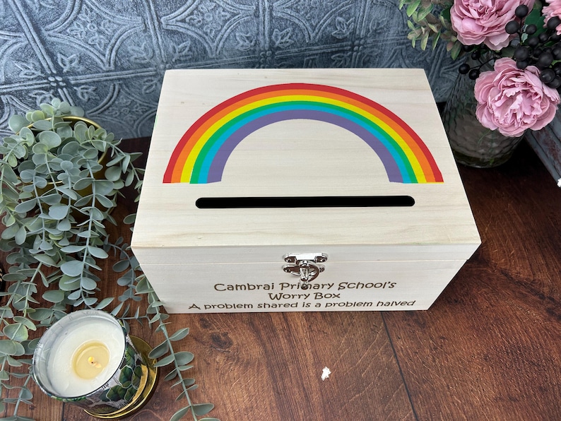 Worry Box Primary School Drop Box Rainbow Personalised Pupils Mental ...