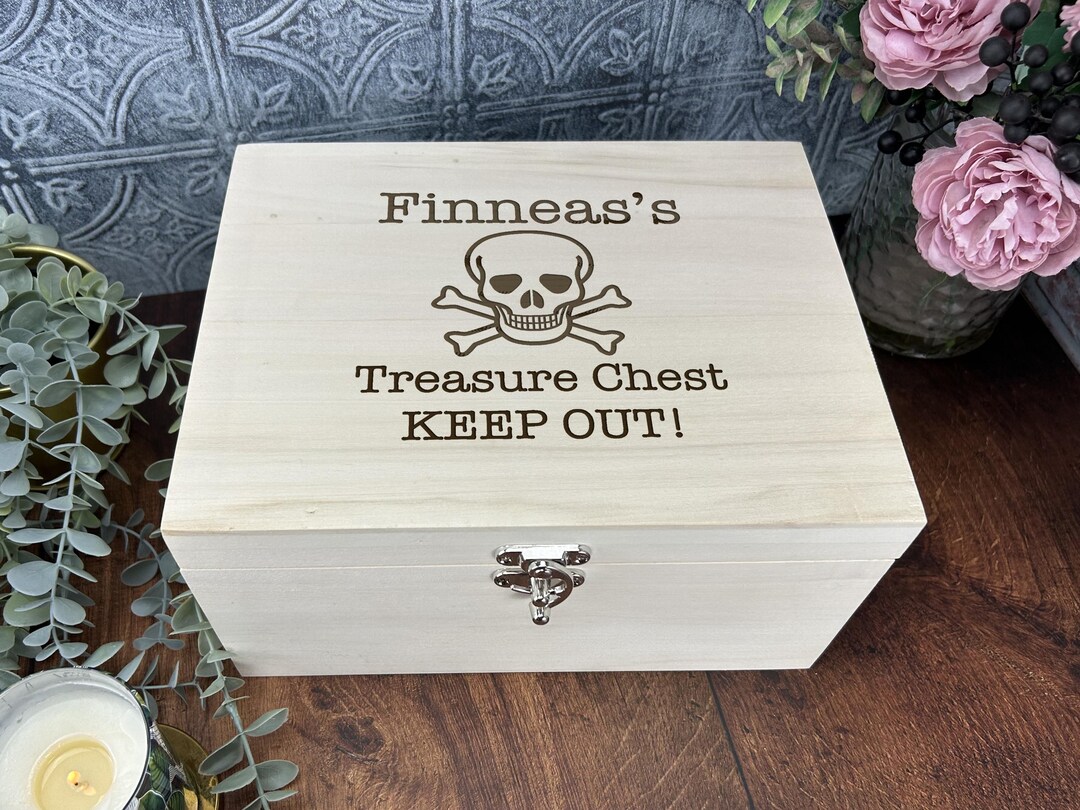 Personalised Pirate Treasure Box Skull & Crossbones Wooden Chest Custom ...