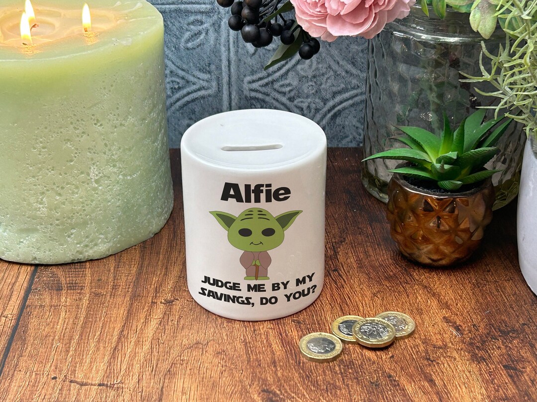 Yoda Money Box Star Wars “judge Me by My Savings" Personalised Gift ...