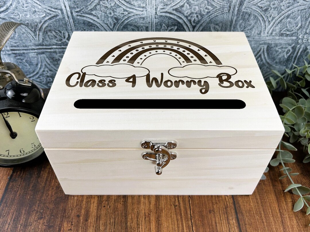 Worry Box Rainbow Heart Engraved Personalised Primary School Dropbox ...