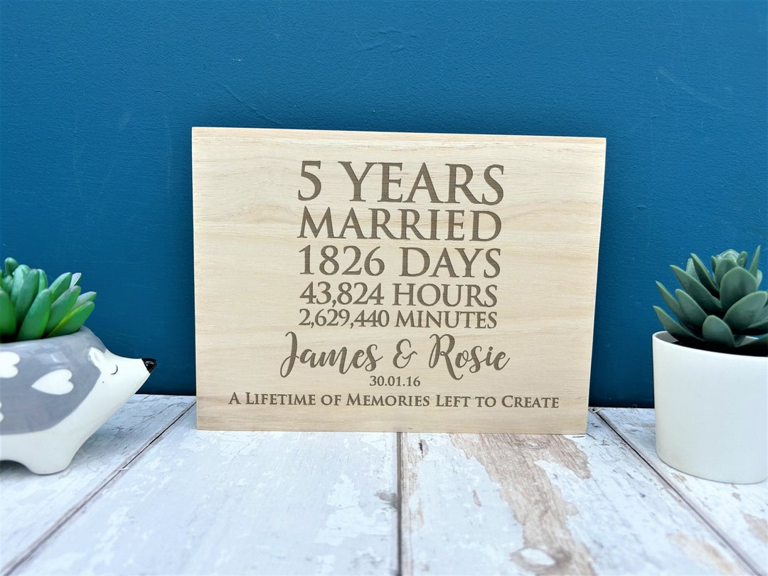 Five Years Married 5 Personalised Wall Plaque Gift Wooden - Etsy