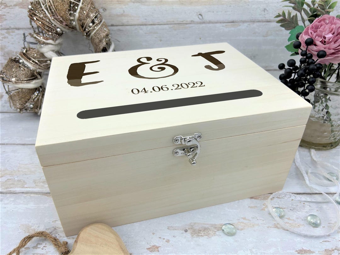 Couples Initials Wedding Day Memory Box With Drop Slot, Date ...