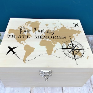 Travel Mementos Box World Map Compass Vintage Personalised Memory Box ...
