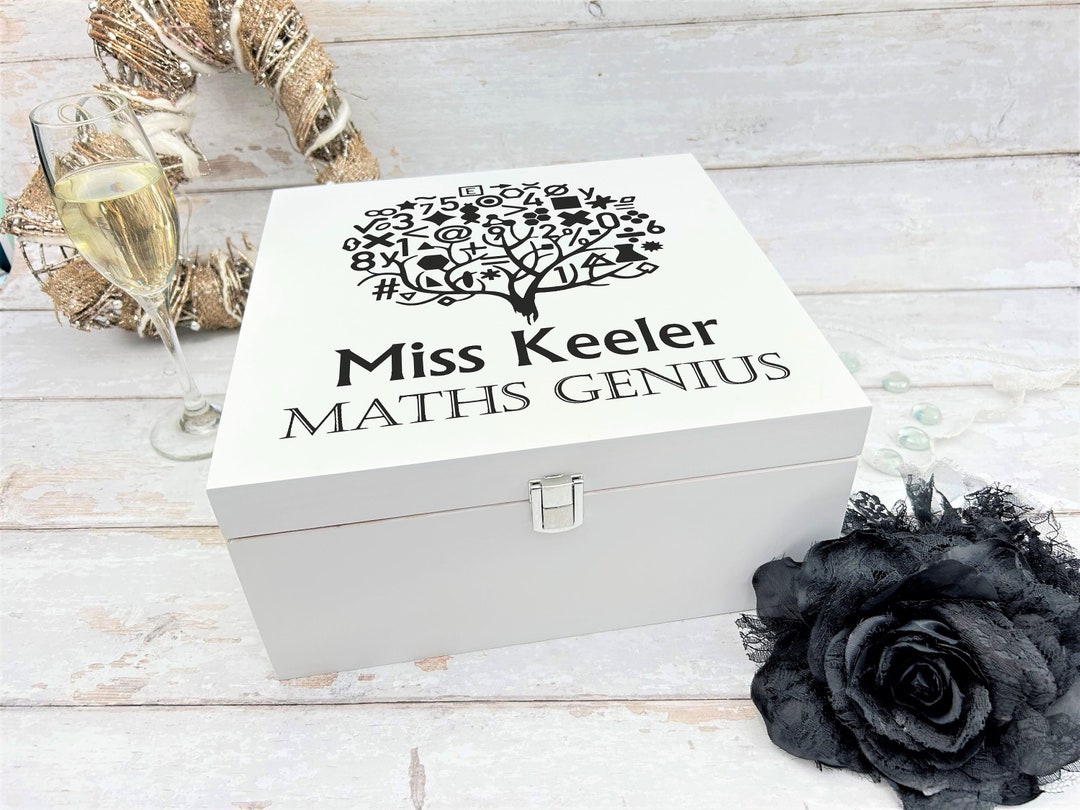 Maths Teacher Gift Personalised Wooden Box Math Genius Trinkets ...