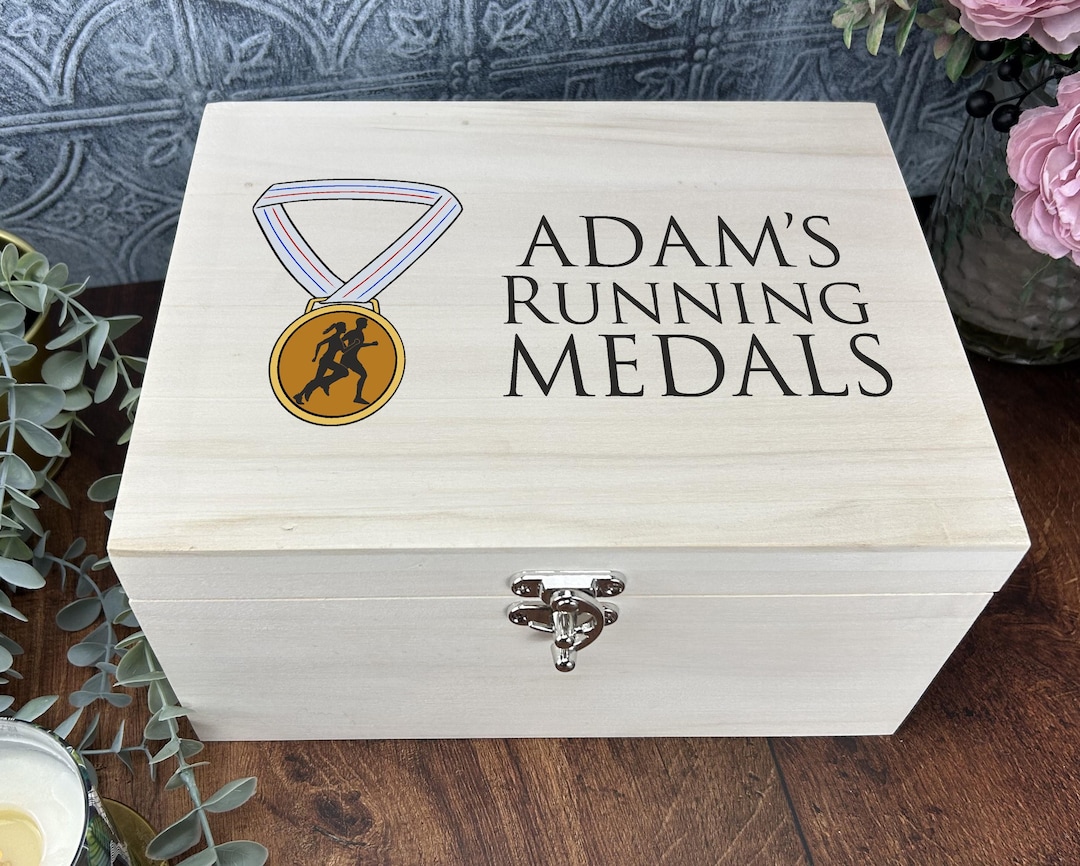 Medals Keepsake Storage Box Personalised Sport Gift Running Cycling ...