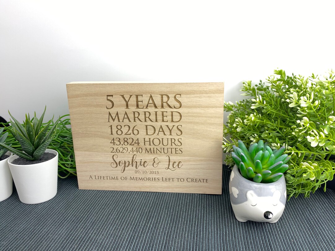 Five Years Married 5 Personalised Wall Plaque Gift Wooden - Etsy