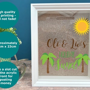 Holiday Fund Frame Savings Travel Money Box Personalised Adventure Gift ...