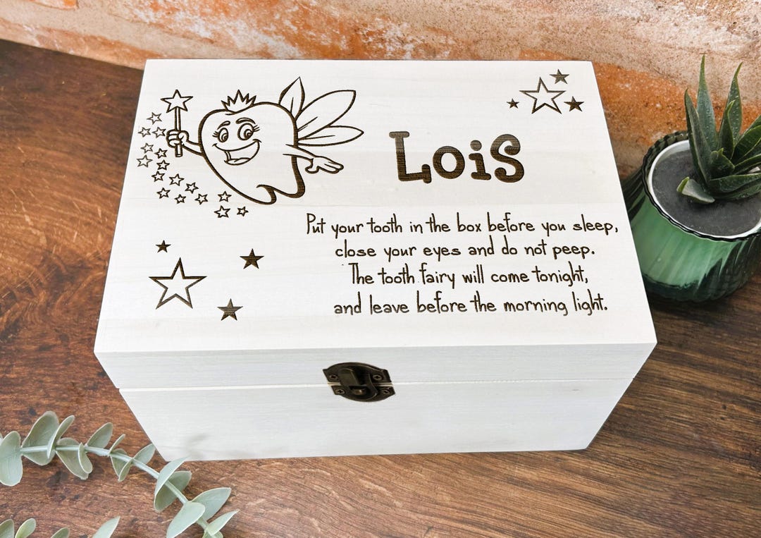 Tooth Fairy Wooden Box Baby Teeth First Tooth Chest Personalised Gift ...