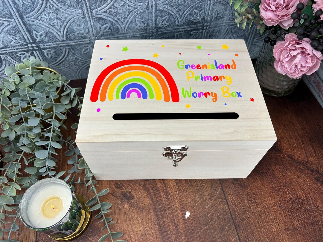 Rainbow Colourful Design Worry Box Primary School Dropbox Personalised ...