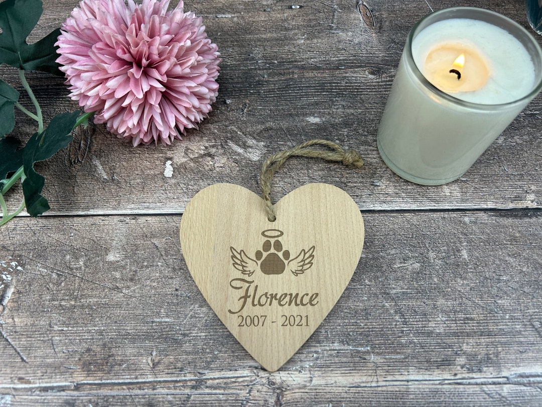 Pet Remembrance - Cat Dog Loss - Personalised Beech Wooden Hanging ...