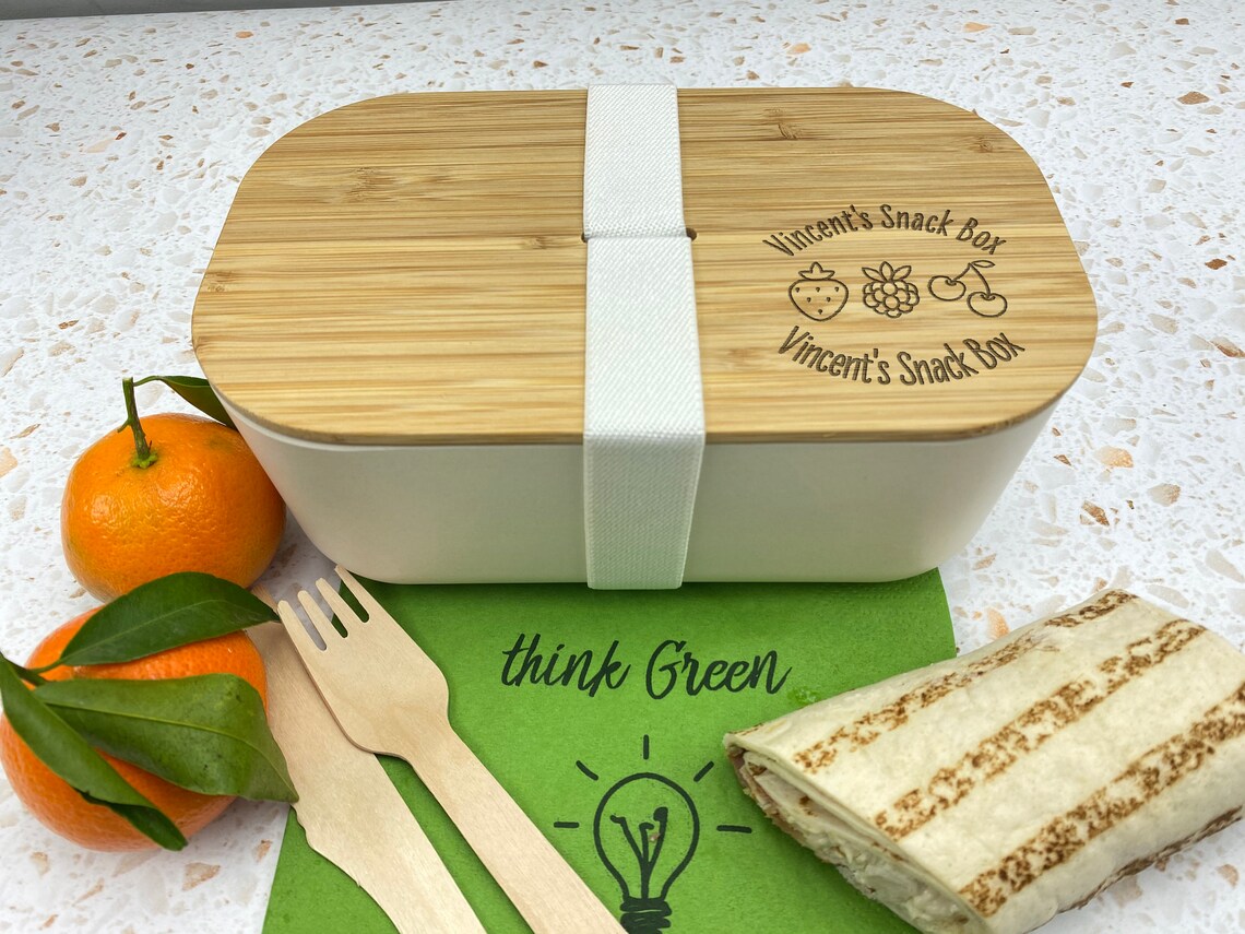 Snack Box Personalised Bamboo Eco Friendly Lunchbox School - Etsy UK