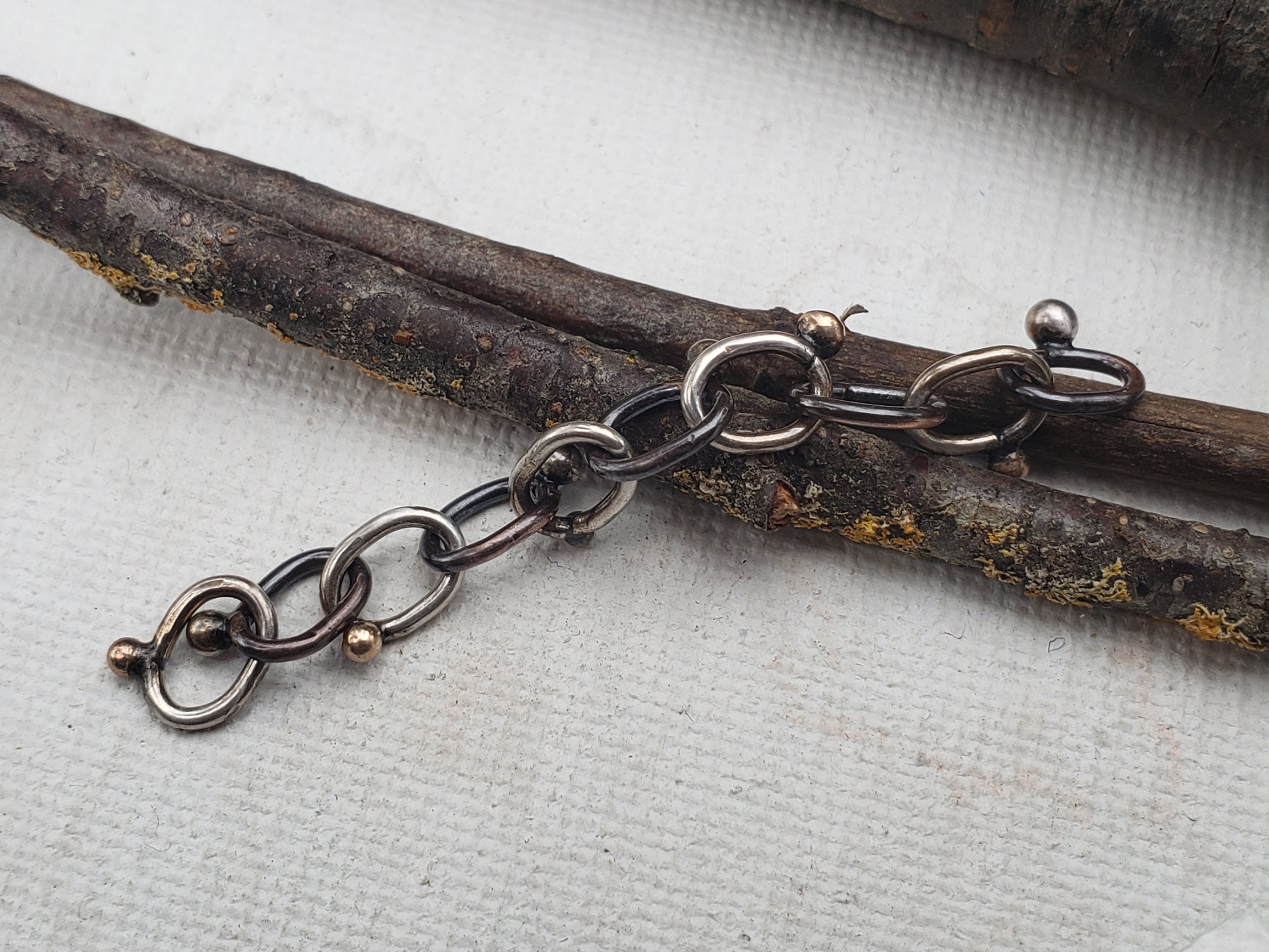 Handmade Mixed Metal Chain Segment - Artistic Mixed Metal Cable Chain ...