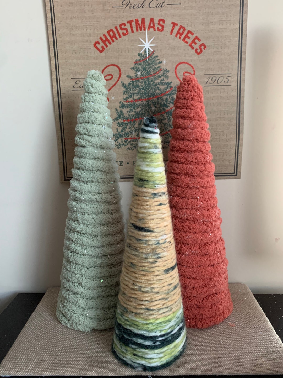 Yarn Tree, Mini Christmas Tree, Yarn Wrapped Tree, Farmhouse Christmas ...