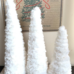 Set (3) Faux Fur Tree, Mini Christmas Tree, Farmhouse Christmas Decor ...