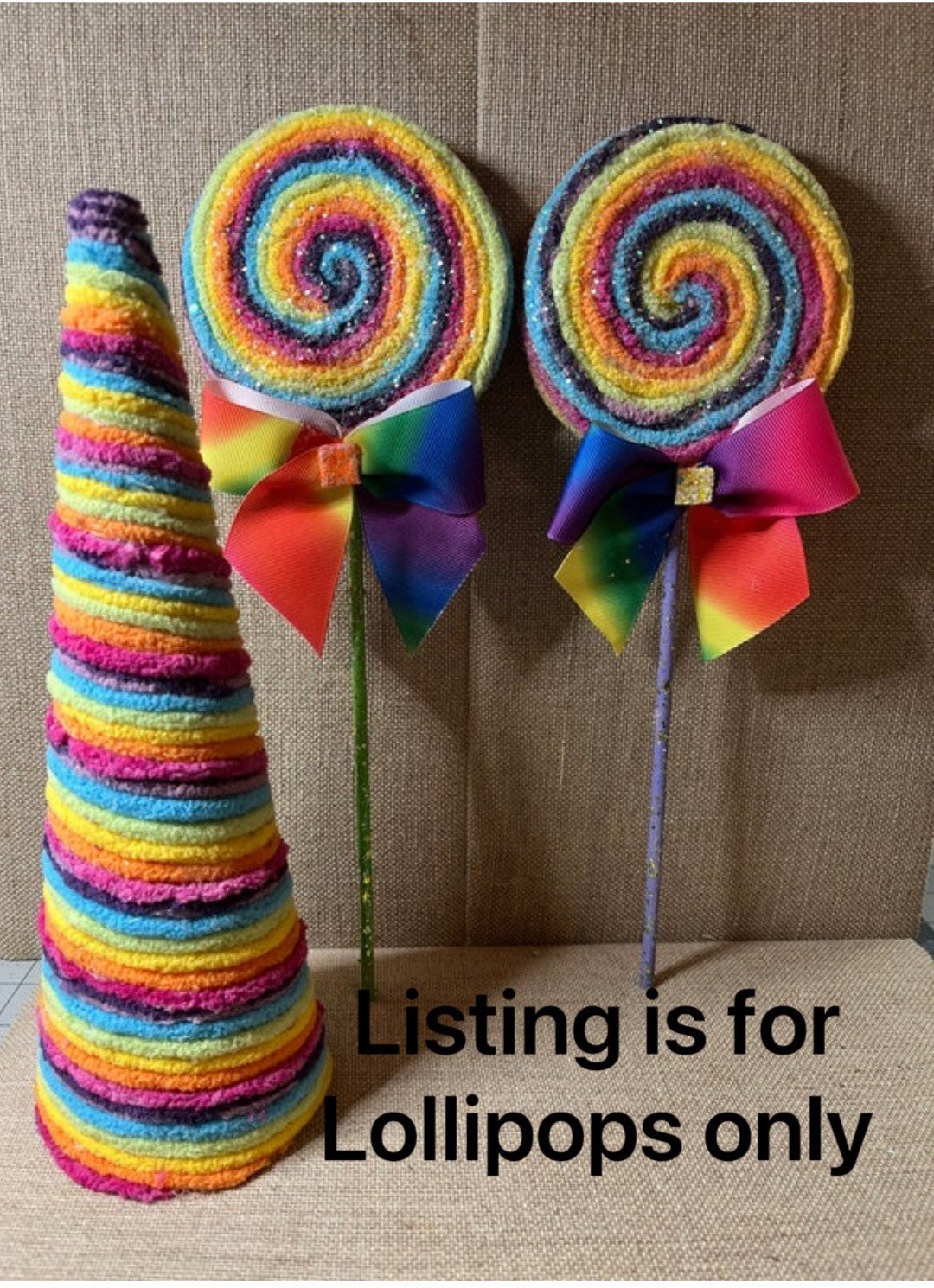 Rainbow Set 3 Faux Lollipops Candy Land Party Decor Fake Candy Birthday ...