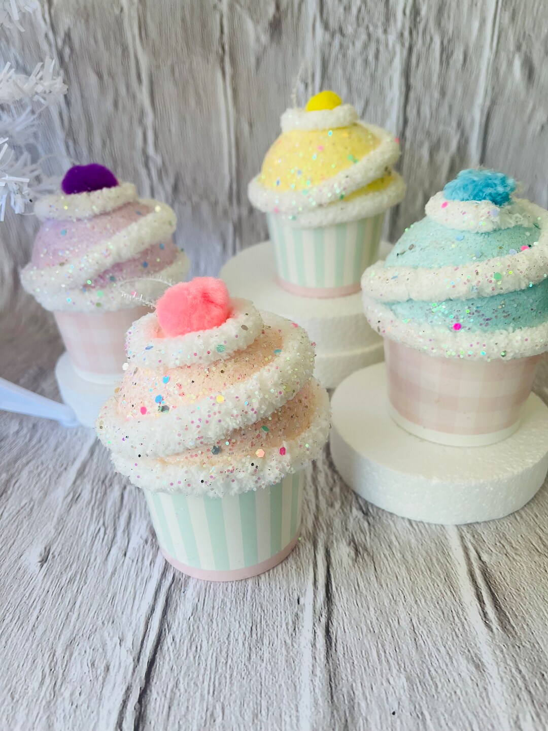 Pastel Rainbow Fake Cupcakes (4) Party Decor Faux Candy Ornaments - Etsy