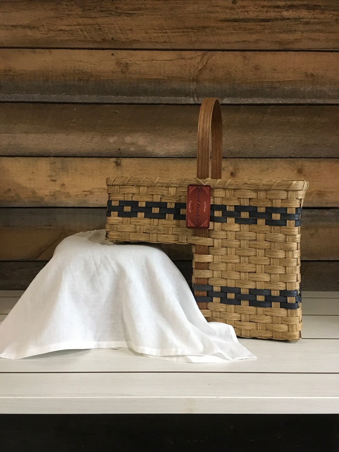 Handmade Stair Basket: Oak & Navy Blue Woven Storage Tote - Etsy