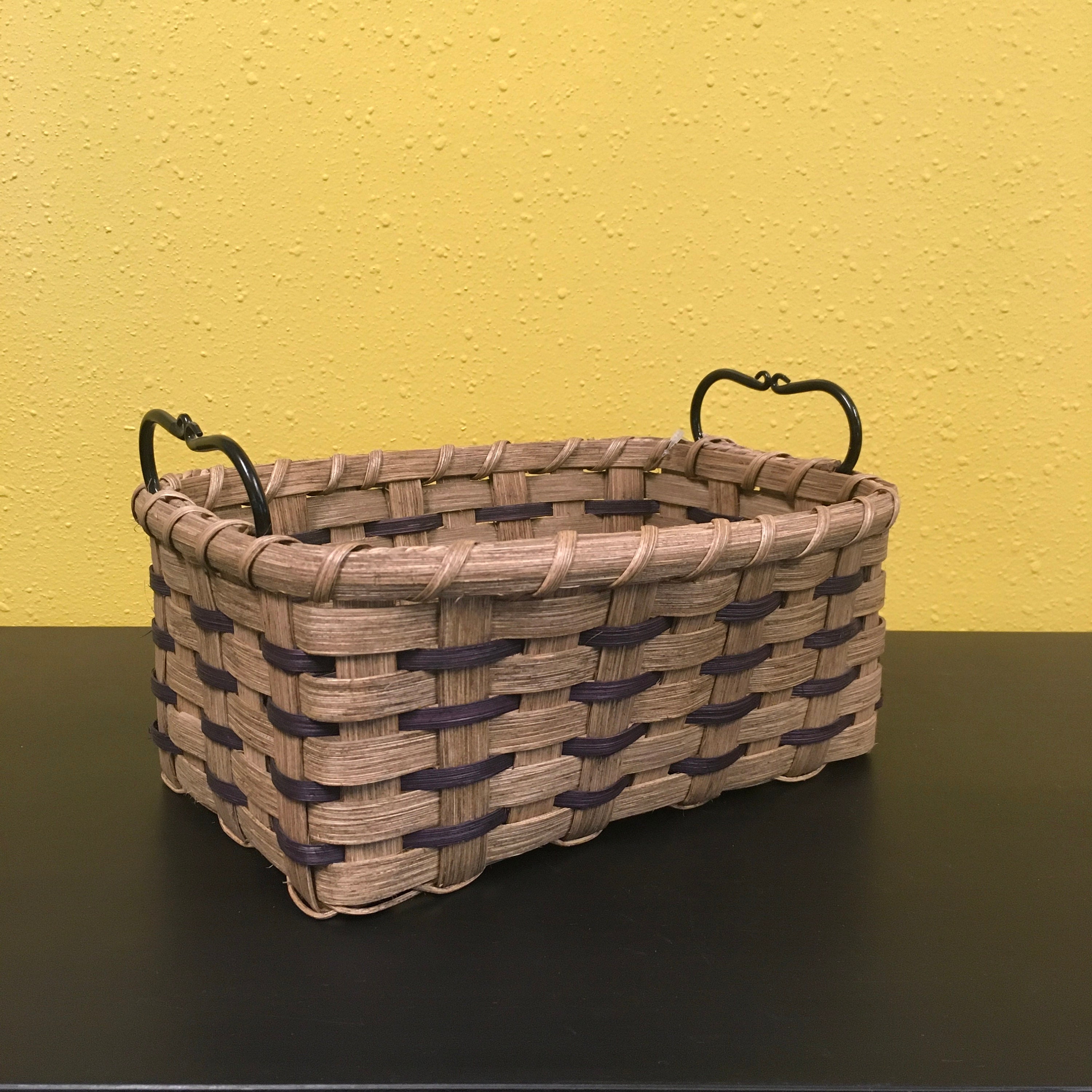 Natural Wood Muffin Basket With Navy Blue Accents & Steel Handles - Etsy