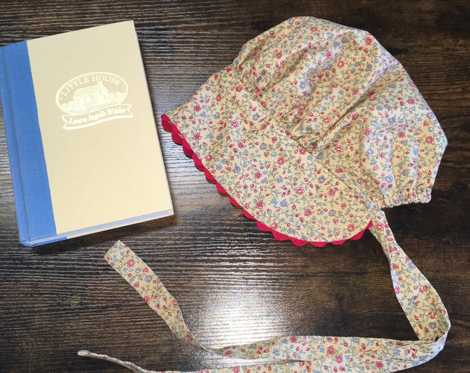 The 'laura' Bonnet Girls Bonnet Yellow Floral W/ Red Rick Rack Children ...