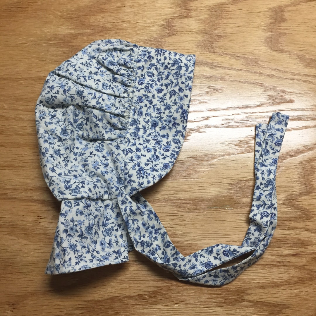 IN STOCK 6-12 Months Prairie Bonnet Blue Calico Pioneer Bonnets Cute ...