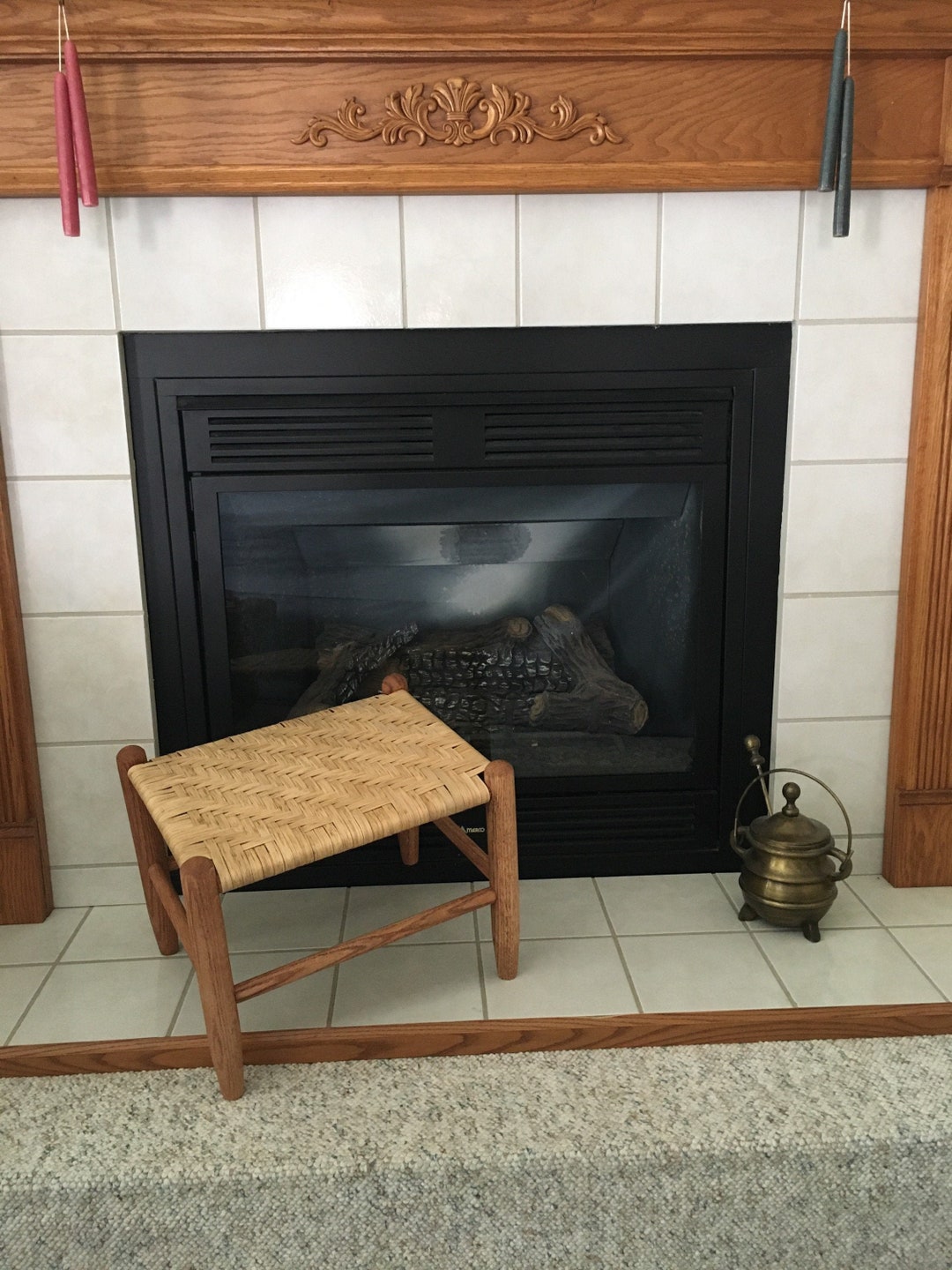 Handwoven Oak Footstool: Cherry Finish Pioneer Stool - Etsy