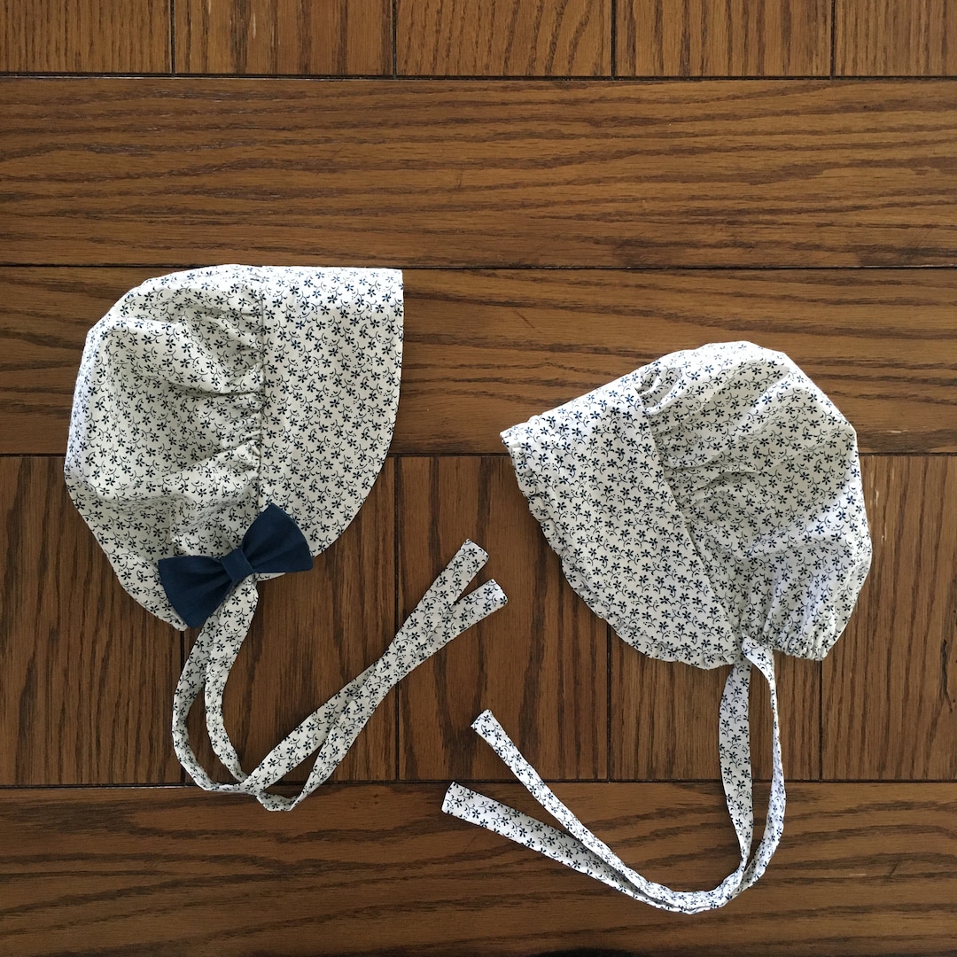 Petite Navy Floral Prairie Bonnets Children/adult Sizes Pioneer Bonnets ...