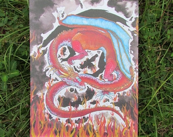 Fire Dragon Poster, Red Dragon, Print, Wall Art, Gift, Picture, Hang up ...