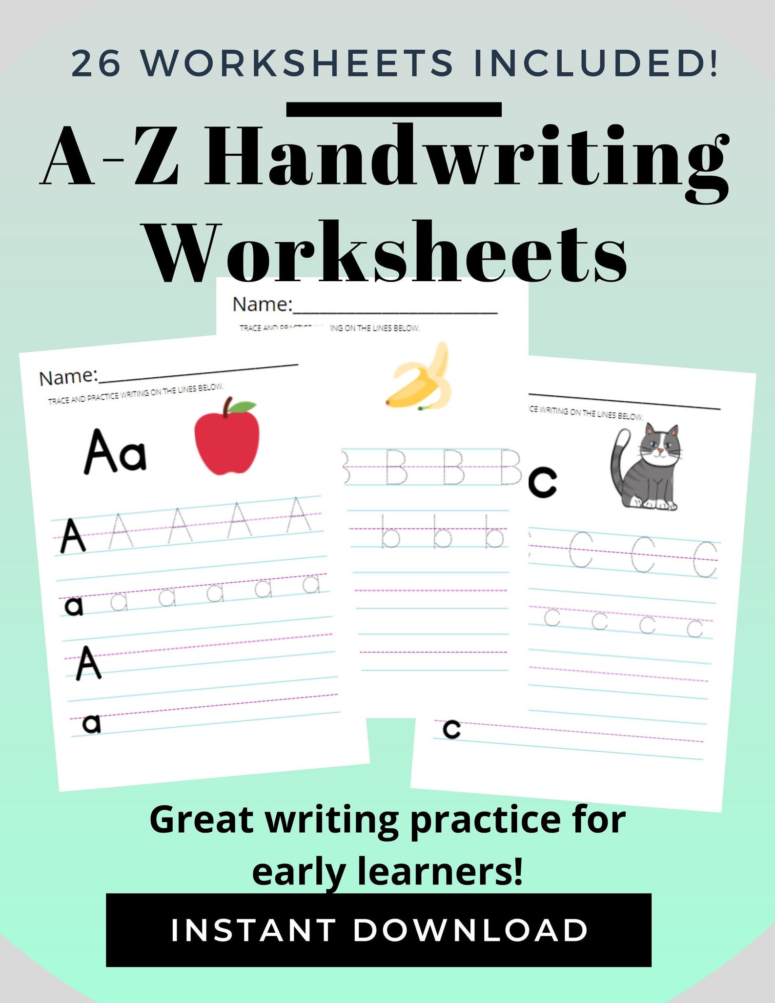 Preschool Handwriting Worksheets, Alphabet Writing Practice, ABC Letter ...