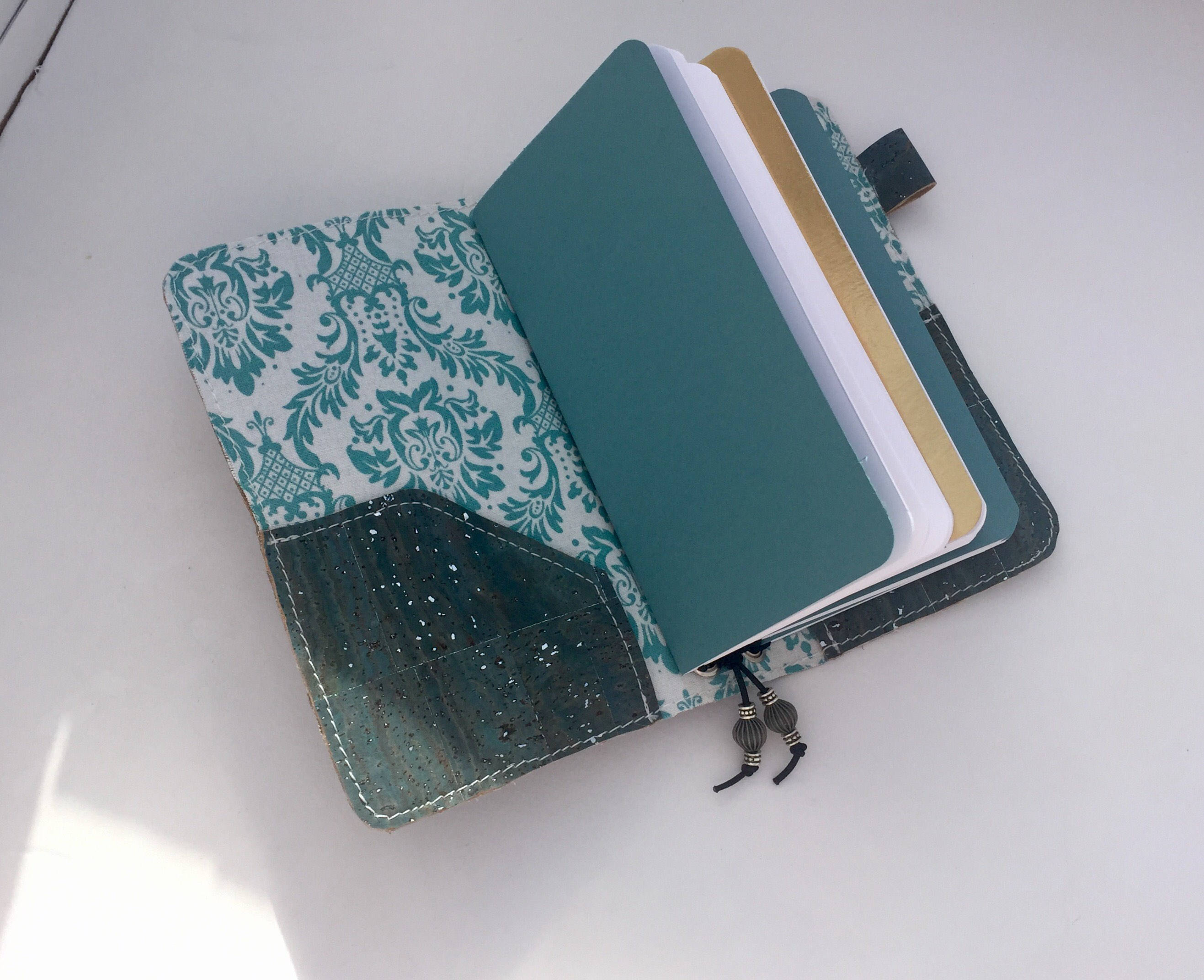 Cute personal sized refillable notebook in blue cork with silver flecks ...